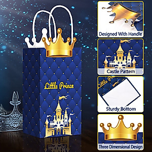 16 Pack Prince Party Favors Bags Prince Theme Charming Party Bags Glitter Crown Party Bag Treat Goody Gift Paper Kraft Wrap Bags with Handle for Prince Theme Birthday Baby Shower Party Favor Supplies