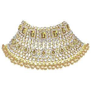 Aheli Ethnic Indian Indian Traditional Bollywood Faux Kundan Dulhan Heavy Bridal Jewelry Set with Choker Earrings Maang Tikka Hathphool for Women Girls