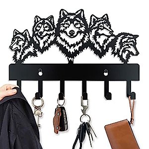 Wildlife Wolf Decoration Coat Hooks Key Rack Self Adhesive Wall Mounted Metal Key Holder for Wall 12 Inch Metal Personalized Modern Home Entryway Bedroom Organizer Key Hat Belt Bag Wall Hanger. (Wolf)