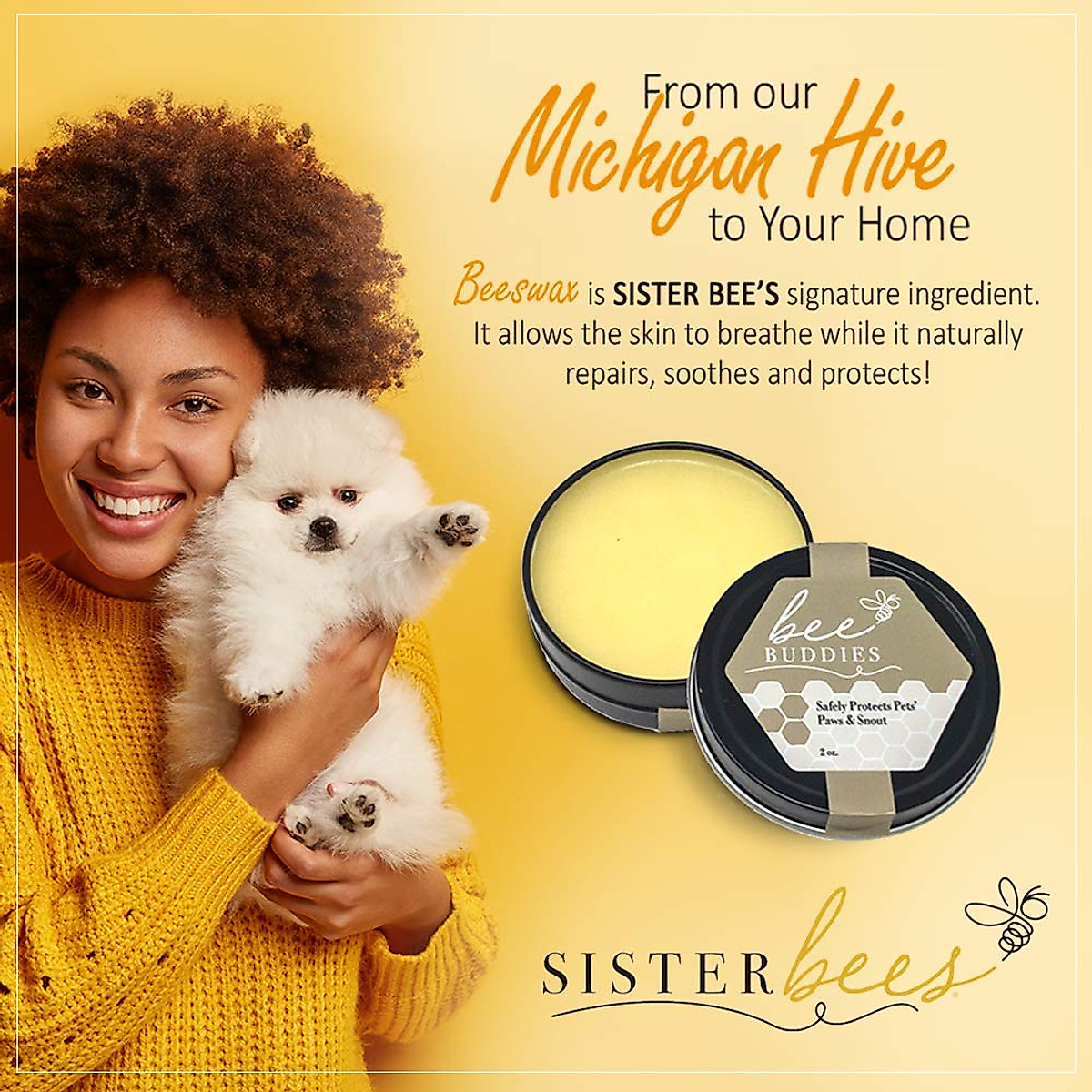 Bee Buddies 100% Natural Paw, Nose & Snout Beeswax Balm - Wax Protects & Repairs Cracked & Irritated Paws and Skin - Treatment for Pets - Proudly Made in The USA, Women-Owned, Beekeepers