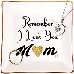 UMEELR Mom Gift Ceramic Jewelry Trays Trinket Dish, Ring Holder Dish Trinket Plate for Women - Remember I Love You Mom for Mother's Day Birthday Thanksgiving Valentine's Christmas Gift