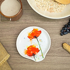 Dean Crouser Poppy Flower Floral Watercolor Red 5 x 5 Glossy Ceramic Stoneware Spoon Rest
