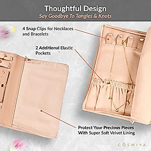 COSMIYA Luxury Vegan Leather Traveling Jewelry Organizer - Jewelry Roll, Travel Jewelry Bag, Jewelry Travel Organizer, Travel Necklace Earring Ring Organizer, Organizador De Joyas Para Mujer