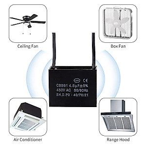 2Pcs 4.5UF 450V AC CBB61 Ceiling Fan Capacitor 50/60Hz Motor Non Polarity 2 Wire