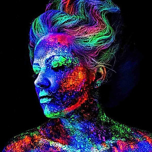 COKOHAPPY UV & Black Light Face & Body Neon Fluorescent Paint Kit (7/0.34oz), 12 Colors Glow In The Dark Pigment Powder with All Accessories Included