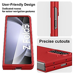 Cresee Case for Samsung Galaxy Z Fold 5 (2023) with Cover Screen Protector, Thin Hard PC Phone Case for Galaxy Z Fold5 - Red