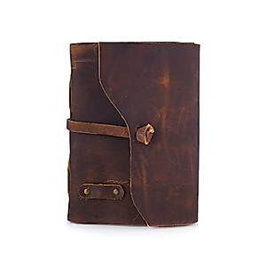 Burhano crafts vintage leather journal with key leather bound journal key closer Antique Handmade Deckle Edge Vintage Paper Leather Book of shadows - perfect for writing (8x6)