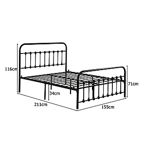 WOKEZ Iron Bed Single-Layer Curved Frame Bed Head&Foot Tube with Shell Decoration Black (Color : Black, Size : Queen)