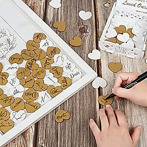 Yeghujar Wedding Guest Book Alternative, 80Pcs Gold & White Wooden Hearts for Guest Book, Pen Sign Drop Wooden Frame and Blackboard, Rustic Guest Book Alternative Wedding Signs Reception Decorations