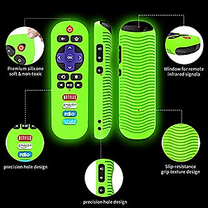 2 Pack Silicone Case for TCL Roku TV RC280 Remote, Protective Universal Replacement Lightweight Shockproof TCL Roku TV Remote Cover with Lanyard (Blue+ Glowing Green)