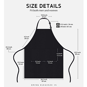 Syntus 2 Pack Adjustable Bib Apron Waterdrop Resistant with 2 Pockets Cooking Kitchen Aprons for Women Men Chef, Black