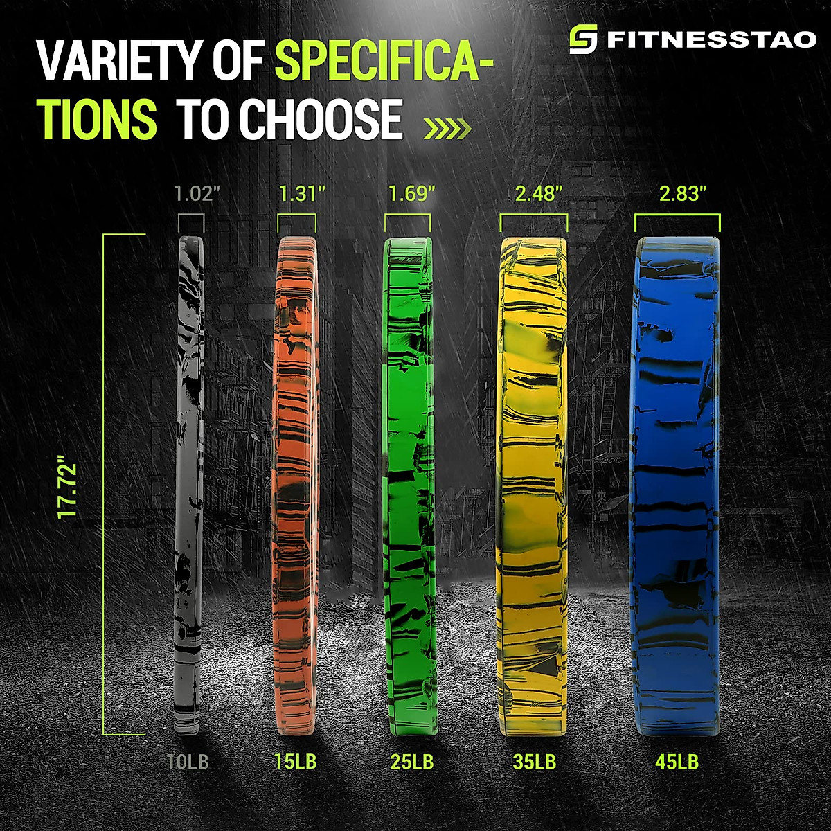 FITNESSTAO Olympic Bumper Plates, 10LB-45LB Rubber Weight Plates with 2" Stainless Steel Hub, Barbells Weight Plates for Weightlifting, Strength Training, Muscle Toning, Crossfit in Home & Gym 25LB-1