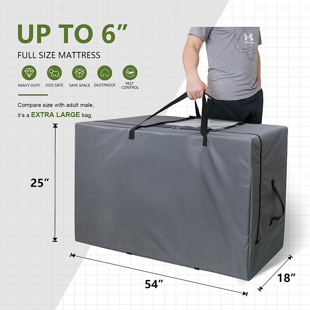 Cuddly Nest Folding Mattress Storage Bag - Heavy Duty Carry Case for Tri-Fold Guest Bed Mattress (Fits 6 Inch Full Mattress, Gray)