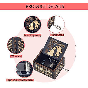 Ddjbdb Beauty Music Box Beast, 18 Note Mechanism Antique Carved Wooden Hand Crank Musical Box Crafts,Valentine Christmas Birthday Gift for Her Wife Girlfriend