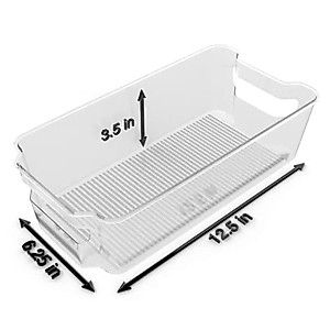 Simply Gourmet Refrigerator Organizer Bins - Set of 6 Clear, Stackable Freezer and Fridge Organizer Containers w/Chalk Pen and Labels - Essential Pantry & Kitchen Organization and Storage