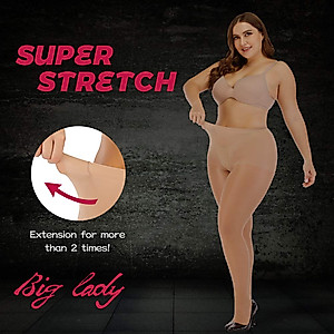 ARRUSA Super Durable Plus Size Tights, High Waist Control Top Sheer Pantyhose, Shiny Nylon Thigh High Stockings for Women