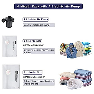 BRIAN & DANY Vacuum Storage Bags with Electric Pump, Vacuum Sealed Space Saver Bags for Comforters, Blankets and Clothes, 4 Pack (2Large, 2Jumbo)