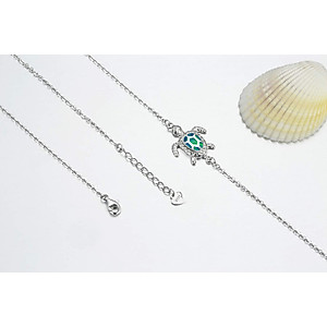 PUPILLEMON Blue Opal Sea Turtle Ankle Bracelet Sterling Silver Anklet Fine Jewelry For Women Gifts (Large Bracelet)