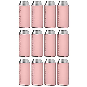 TahoeBay Slim Can Coolers (12-Pack) Blank Neoprene Beer Sleeves (Blush)