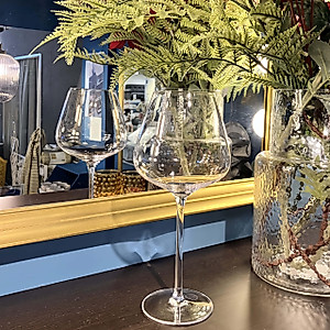 AtMU Handblown 24 fl. OZ Extra Large Wine Glasses Set of 2, Burgundy Style, Delicate Fine Crystal, Lead-Free, Hand Made Premium, Exellent Gift, Laser Cut Thin Rim with Long Stem