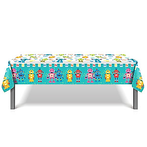 Robot Party Supplies 2Pcs Plastic Tablecloth Waterproof Table Cover Robots Tablecloth Robot Cartoon Tablecloth for Robot Birthday Party, Robots Theme Party Baby Shower Decoration,54 x 87In