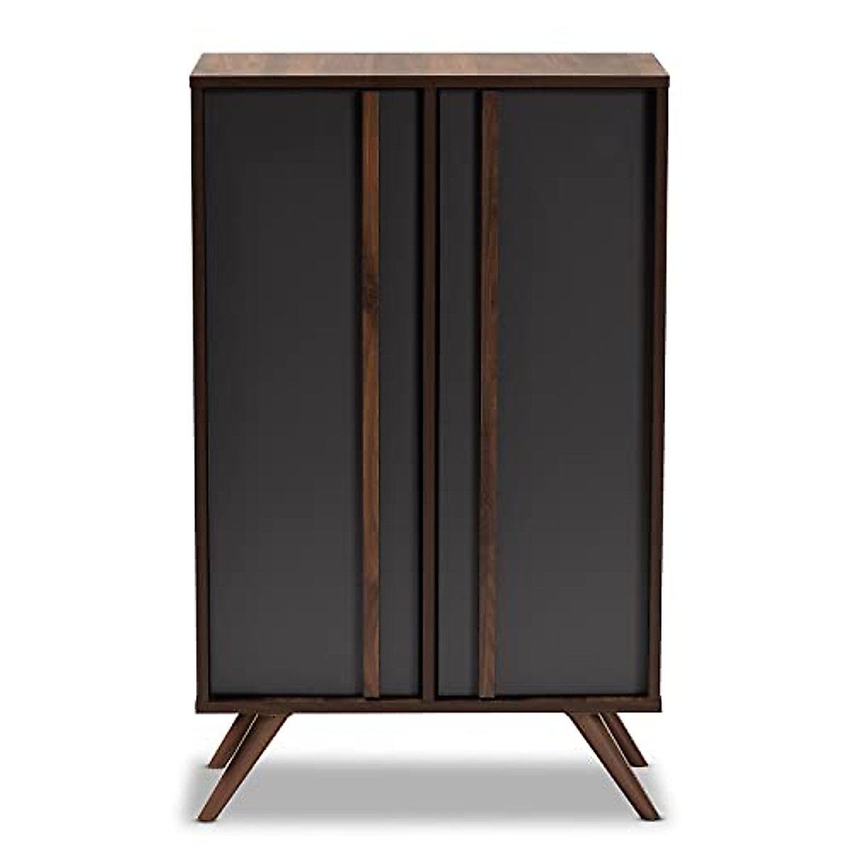 Baxton Studio Naoki Modern and Contemporary Two-Tone Grey and Walnut Finished Wood 2-Door Shoe Cabinet
