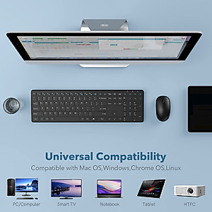 WisFox Wireless Keyboard, Ultra Slim Silent Computer Keyboard, Full Size 2.4G USB Keyboard with Number Pad for PC/Desktop/Laptop/Notebook, Black