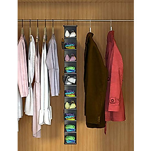 Libeder Hanging Shoe Organizer,10-Shelf Hanging Closet Organizers and Storage Shoes Organizer Shelves Hanging Shoe Rack Holder with 6 Mesh Side Pockets Gray