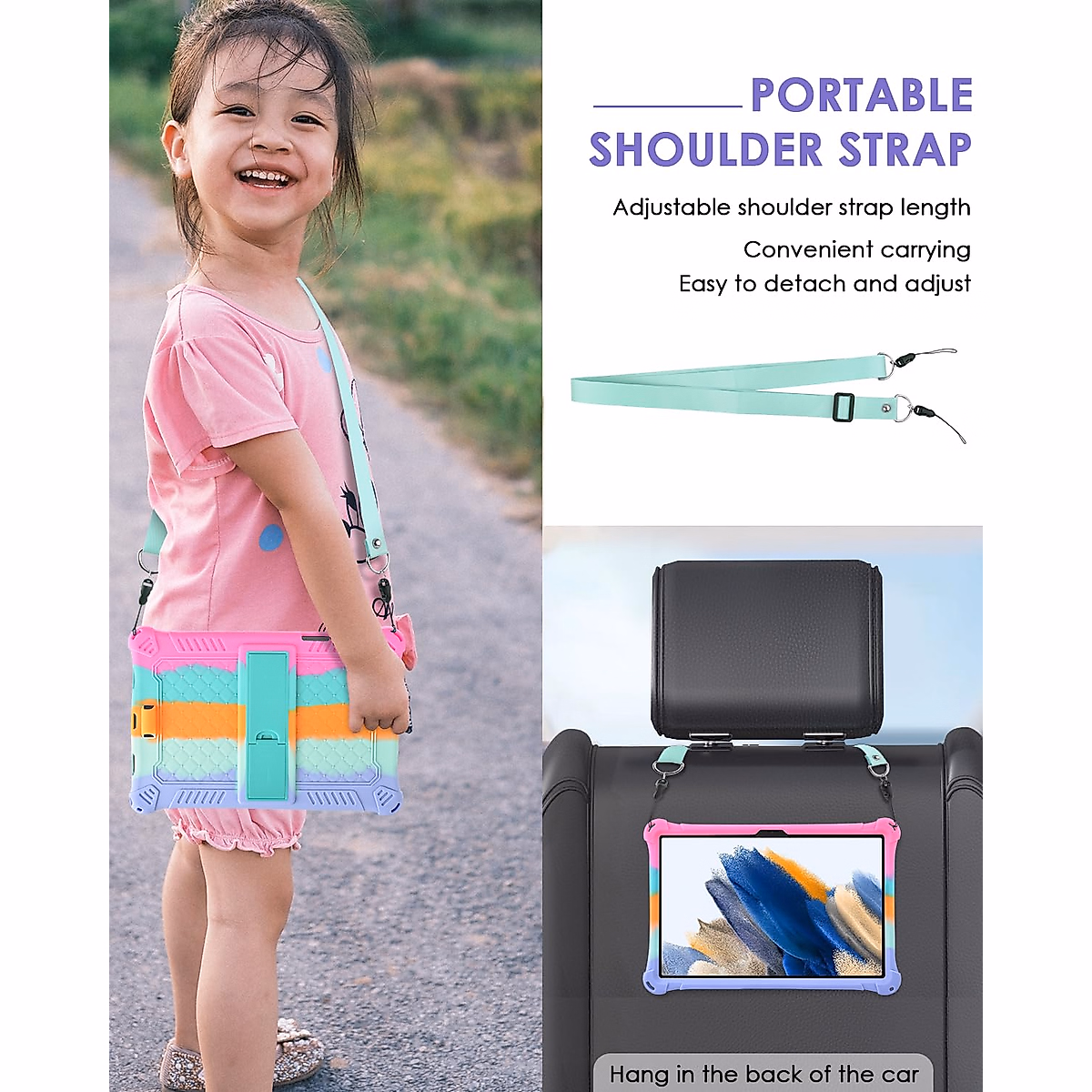 DETUOSI for Galaxy Tab A8 10.5 Case, Soft Silicone Lightweight Protective Smart Cover Case for Galaxy Tab A8 10.5 inch 2022 SM-X200/X205/X207 with Shoulder Strap & Stylus Pen, Dazzling Pink