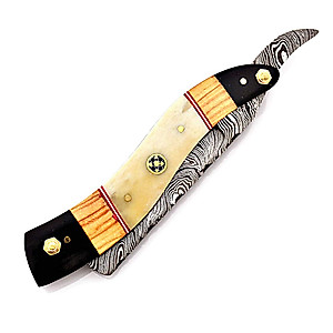 Hand Made Damascus Steel Straight Razor Folding Razor With Shaving Ready Classic Barber Blade Edge, Men Straight Razor, Leather Case + Strop, Close Shave, Great Gift R-50