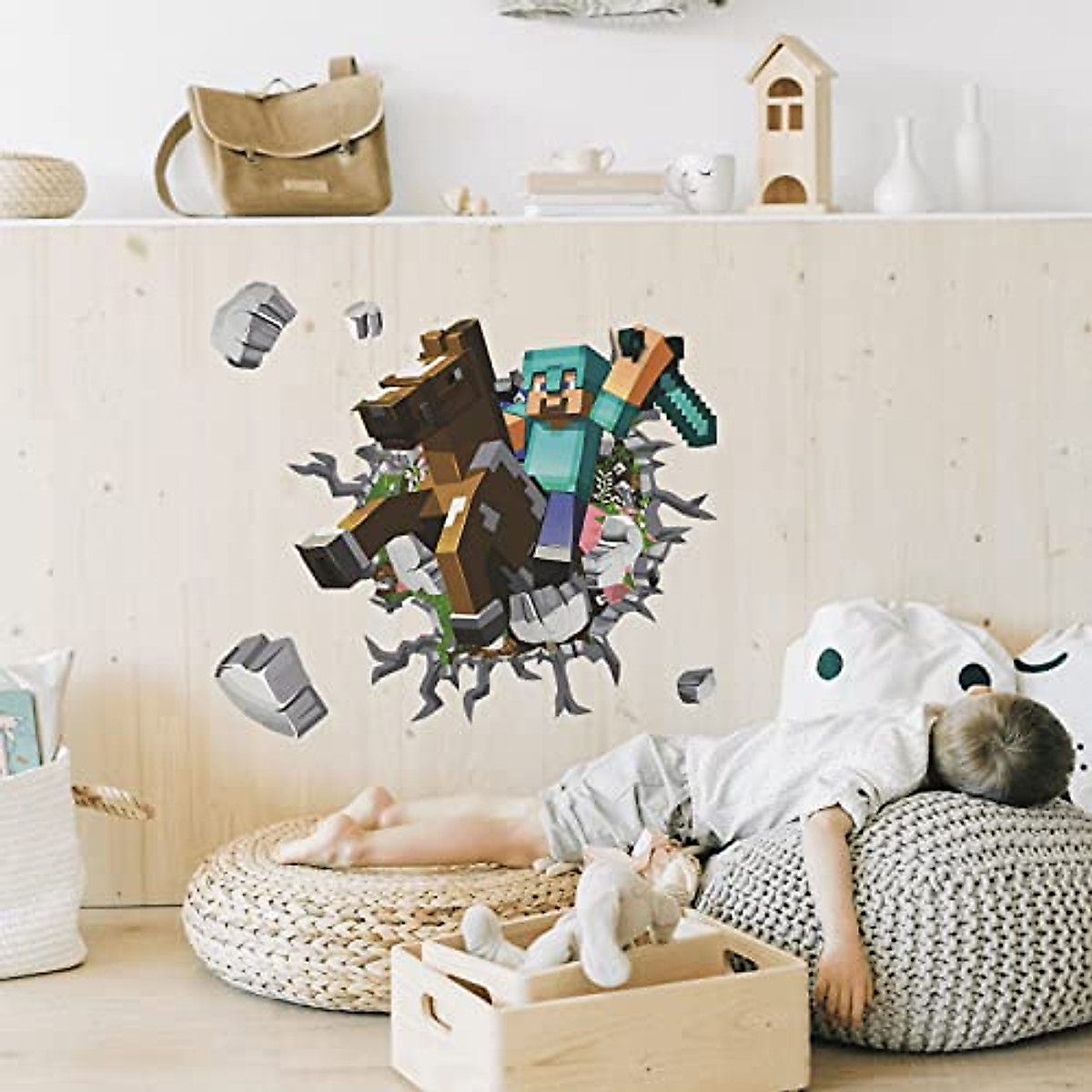 Kids Room Wall Decor Wall Art Room Decal Sticker for Minecraft Wall Decor Boys Bedroom Wall Poster Mural Kids Game Wall Stickers Gift