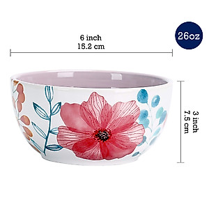 Bico Flower Carnival Ceramic Bowls Set of 4, 26oz, for Pasta, Salad, Cereal, Soup & Microwave & Dishwasher Safe
