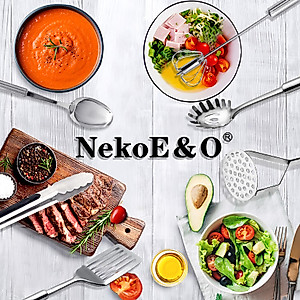 Stainless Steel Kitchen Utensils Set - 11pcs Cooking Utensils Set, Utensil Set with Holder for Cooking, Heat Resistant Kitchen Utensils Sets with Potato Masher, Skimmer, Spoons, Turners, Whisk, Tongs