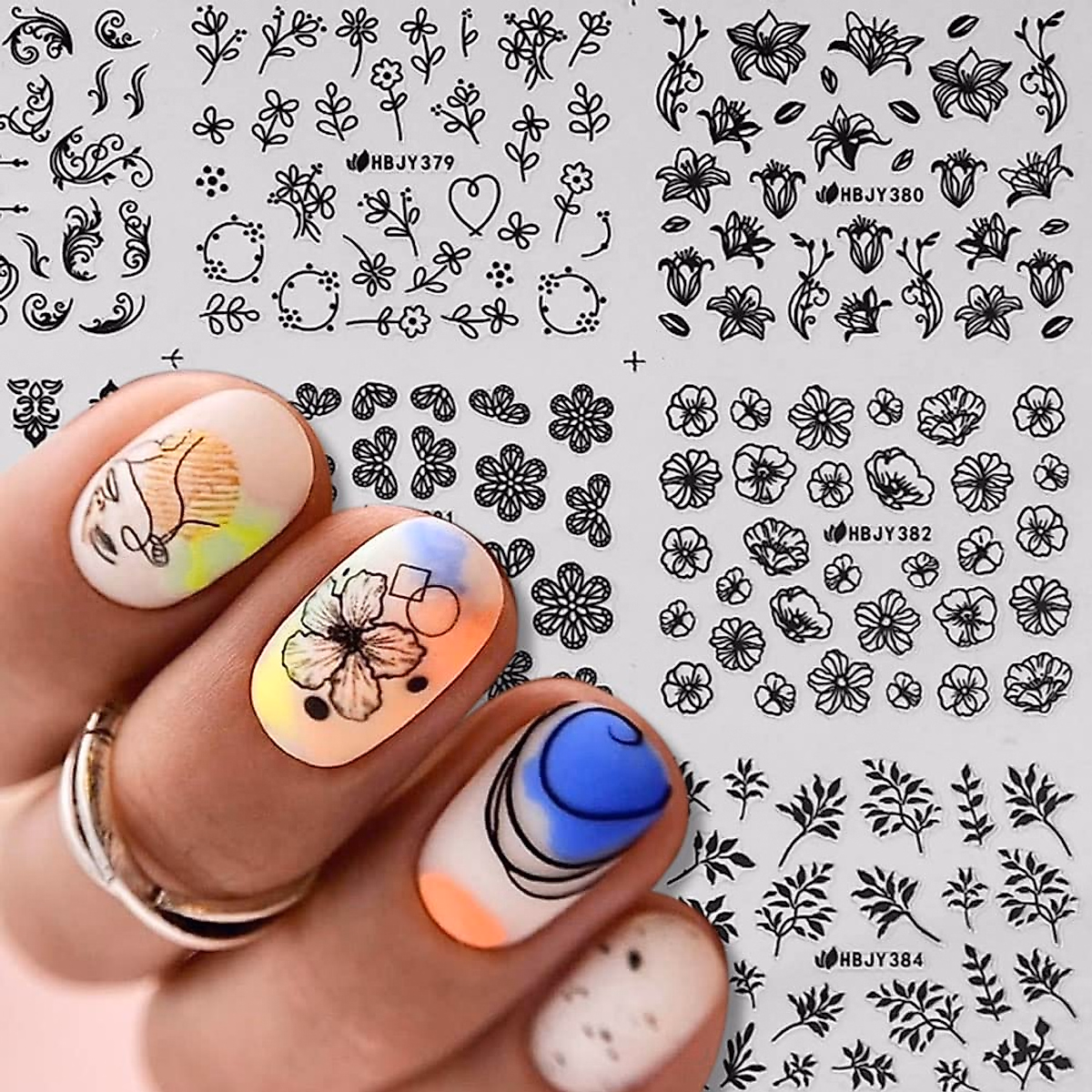 Flower Nail Art Stickers Decals (Black)