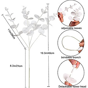 Gorgeoos 16PCS Artificial Eucalyptus Stems Bouquet White Faux Silk Eucalyptus Leaves with 4 Branches Real Touch Leaf Stem for Vase Wedding Table Centerpiece DIY Flower Arrangements Christmas Decor