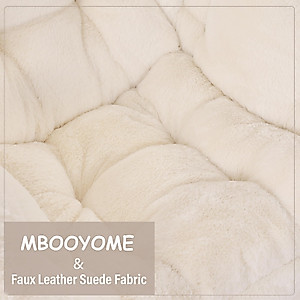 MBOOYOME Lazy Chair with Ottoman, Modern Accent Chair Contemporary Lounge Leisure Upholstered Sofa Chair Set with Armrests, Reading Chair for Living Room, Bedroom, Office, Plush Beige