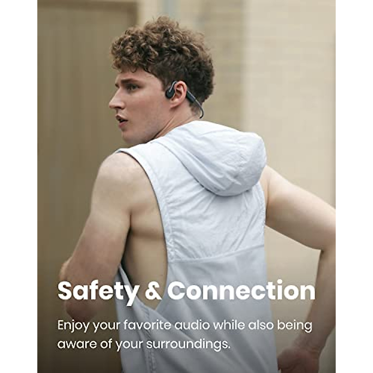 SHOKZ OpenMove - Open-Ear Bluetooth Sport Headphones - Bone Conduction Wireless Earphones - Sweatproof for Running and Workouts, with Sticker Pack (Grey)