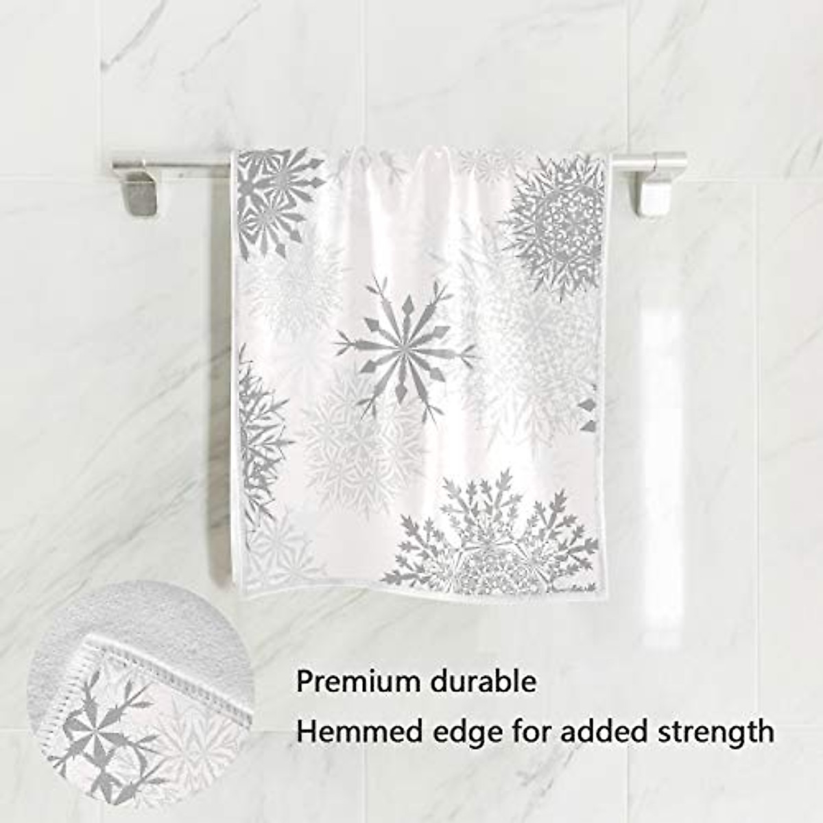 Christmas Hand Towels Gray Silver Snowflakes Bathroom Towel Highly Absorbent Soft Small Bath Towel Decorative Guest Breathable Fingertip Towel for Face Gym Spa 30 X 15 Inch