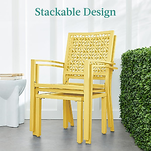 Best Choice Products 3-Piece Outdoor Bistro Set, Stackable Modern Steel Furniture for Porch, Garden w/ 2 Chairs, Table, Geometric Decor - Yellow