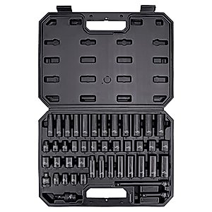 Amazon Basics 3/8-Inch Drive 6 Point Impact Socket Set with Carrying Case - 44-Piece