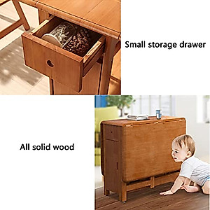 Solid Wood Drop Leaf Table with 4 Chairs, Household Folding Dining Table Set, Small Apartment Simple Solid Wood Table, Rectangular Kitchen Dining Table, Brown