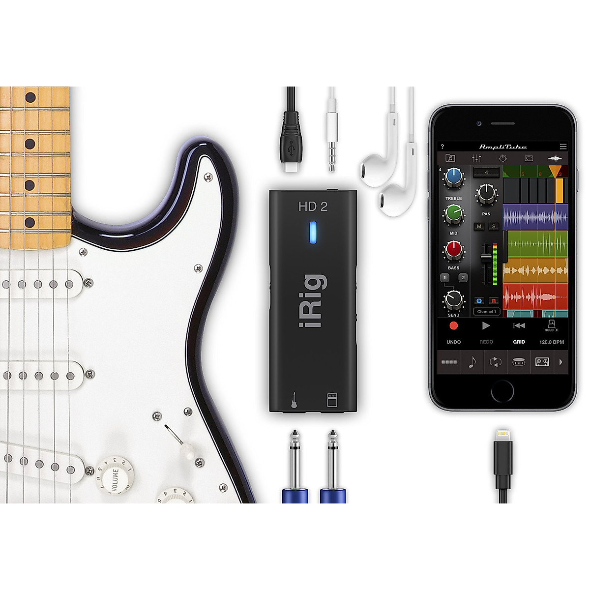 IK Multimedia iRig HD 2 guitar audio interface for iPhone, iPad, Mac, iOS and PC with USB-C, Lightning and USB cables and 24-bit, 96 kHz music recording