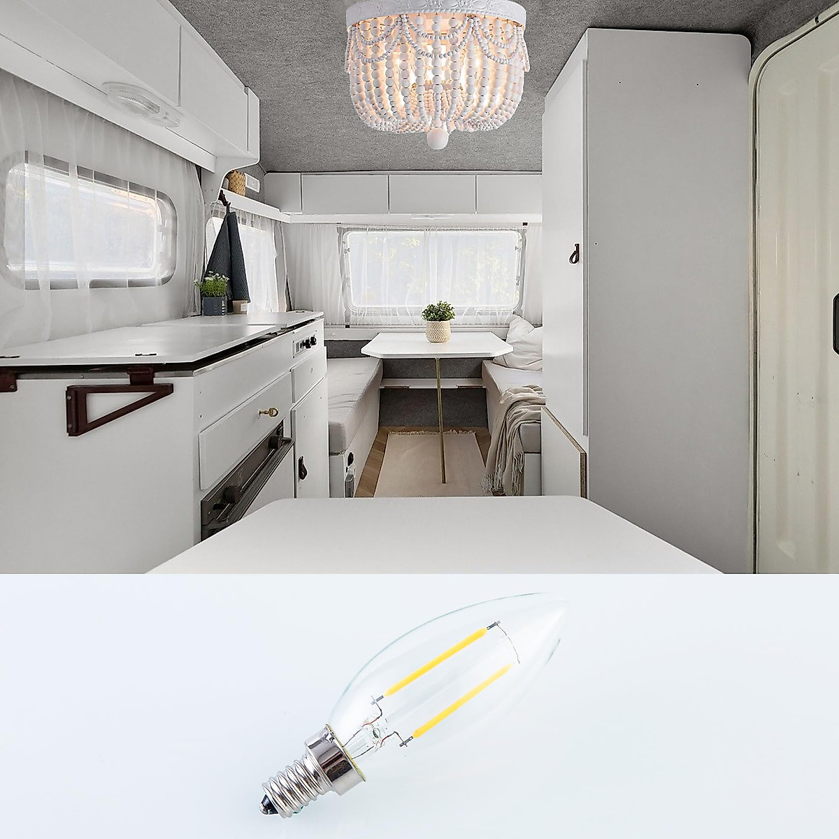 Beonllay 12 Volt LED Candelabra Bulbs E12 Base Light Bulb 25 Watt Warm White 2700K, 12-24 Volt Low Voltage Candelabra Bulbs LED 2W for 12 Volt System, 6 Pack