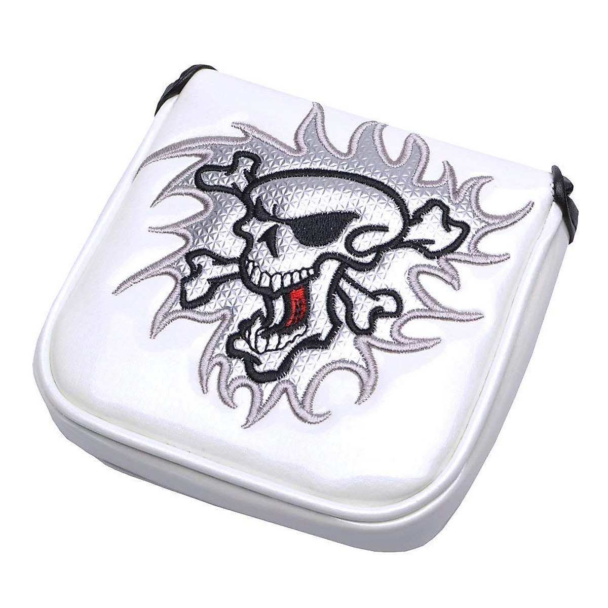 GOOACTION Skull Golf Club Heel Shafted Square Mallet Putter Cover Magnetic Closure Design Synthetic Leather Putters Headcover White