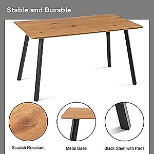 NORDICANA Dining Table Chair Set, 5 Piece Rectangular 49 in Faux Wood Grain Dinner Table with Kelly Green Velvet Upholstery Side Chairs for 4 People, Space-Saving for Dining Room, Kitchen