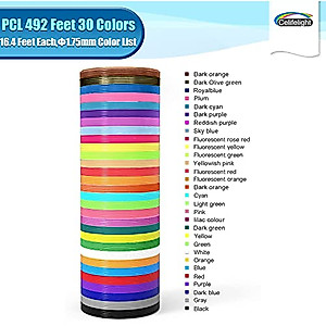 3D Printing Pen PCL Filament 1.75mm Refills,30 Colors, Each Color 16.4 Feet, Total 492 Feet, Pack with 2 Finger Caps & 2 Drawing Guide Book, High-Precision Diameter and Safe Refill