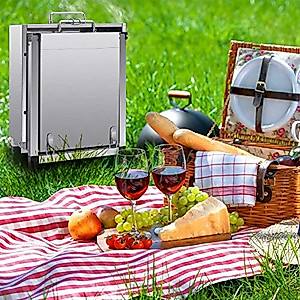 Portable Charcoal Grill Foldable Stainless Steel 24" x 12" x 26" Kebab Skewer BBQ Barbecue Camping Grill Kit for Garden Backyard Home Outdoor Cooking Use