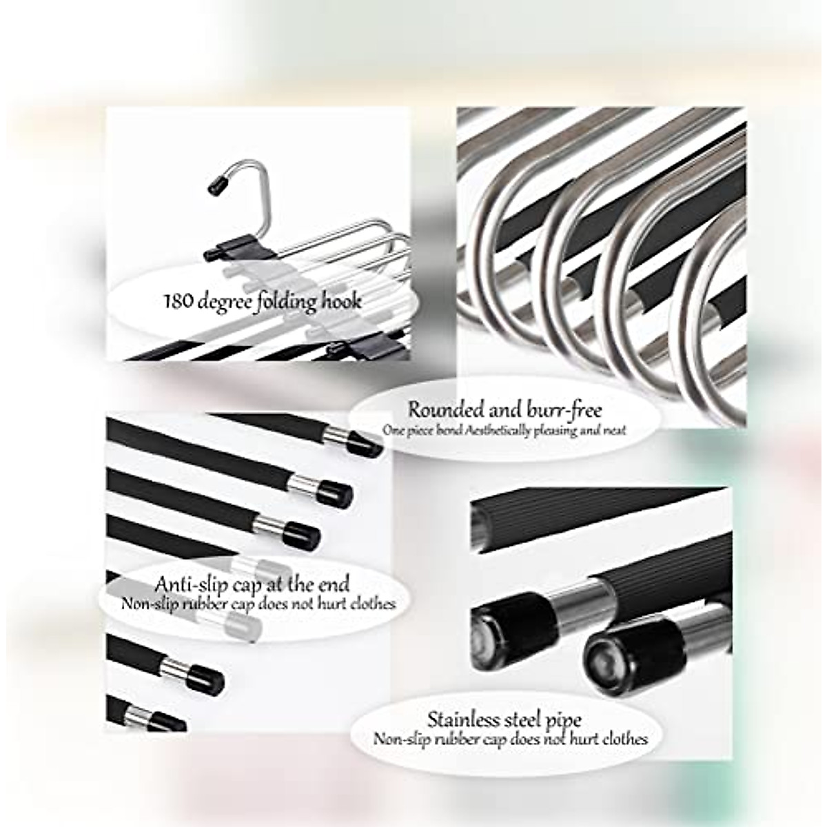 DIFENLUN Trouser Rack,2 Pack,5 Layer Multifunctional Trouser Rack,Space-Saving Stainless Steel,Non-Slip Design,Suitable for Pants Skirt Scarf,Magic Hangers(Black)