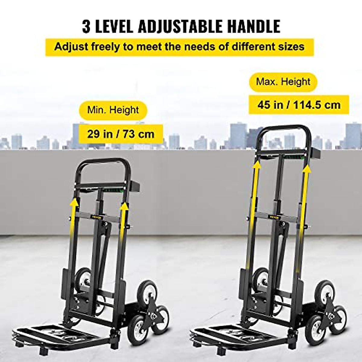 VEVOR Stair Climbing Cart, Portable Folding Trolley with 8 Wheels, 460 Lb Capacity Stair Climber Hand Truck with Adjustable Handle for Pulling, All Terrain Heavy Duty Dolly Cart for Stairs, Black