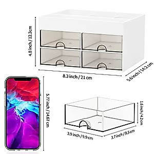 LETURE Desk Organizer Office Desktop Organizer with Drawer, Desk Top Accessories Stationary Organizer Desk Caddy, Pen/Pencil/Business Card/Sticky Note Tray/Paperclip Holder Storage Box (White)